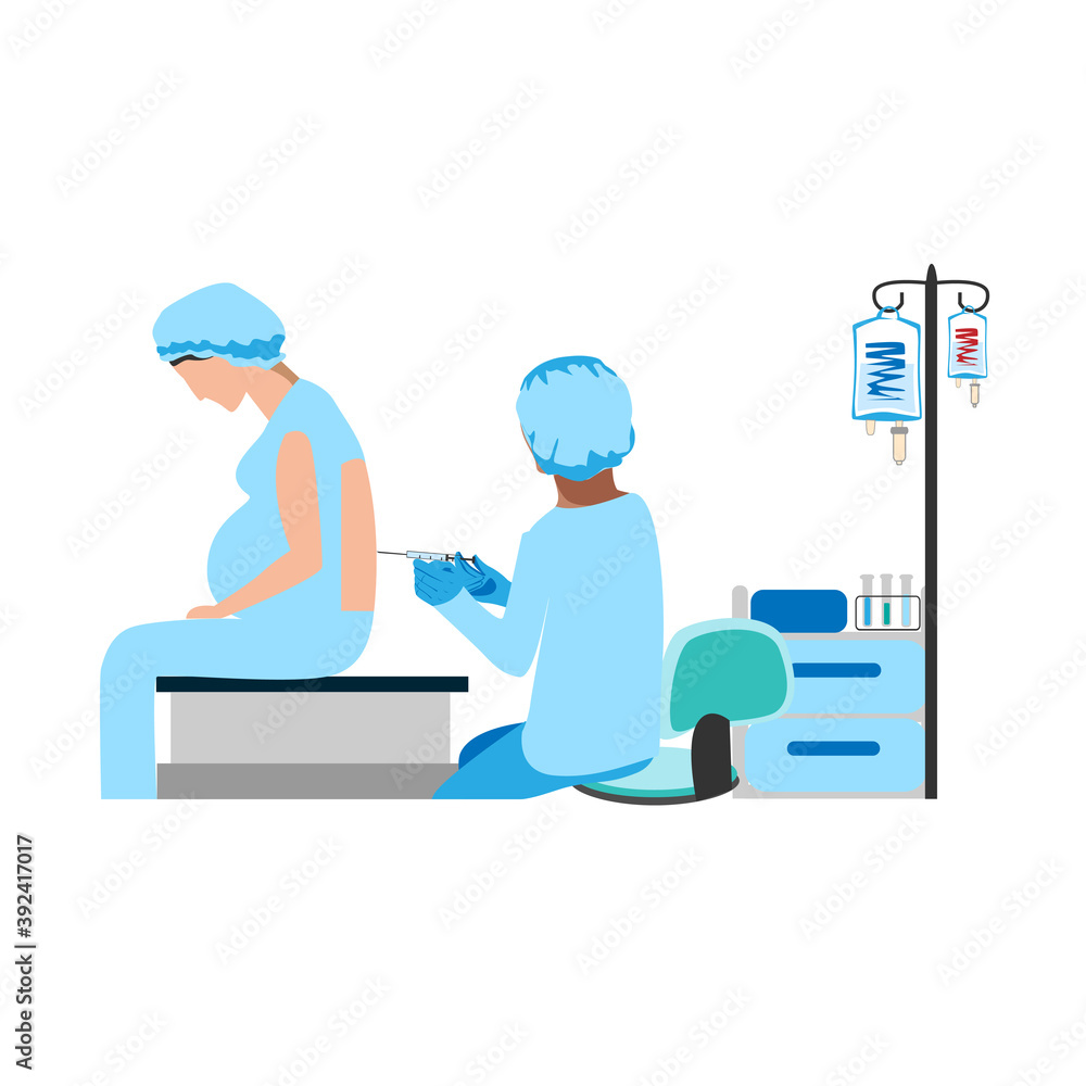 The doctor give an epidural in the operating room. Surgery. Obstetrics ...