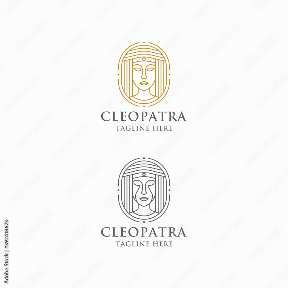 Egyptian queen cleopatra line art logo icon design template. Elegant ...