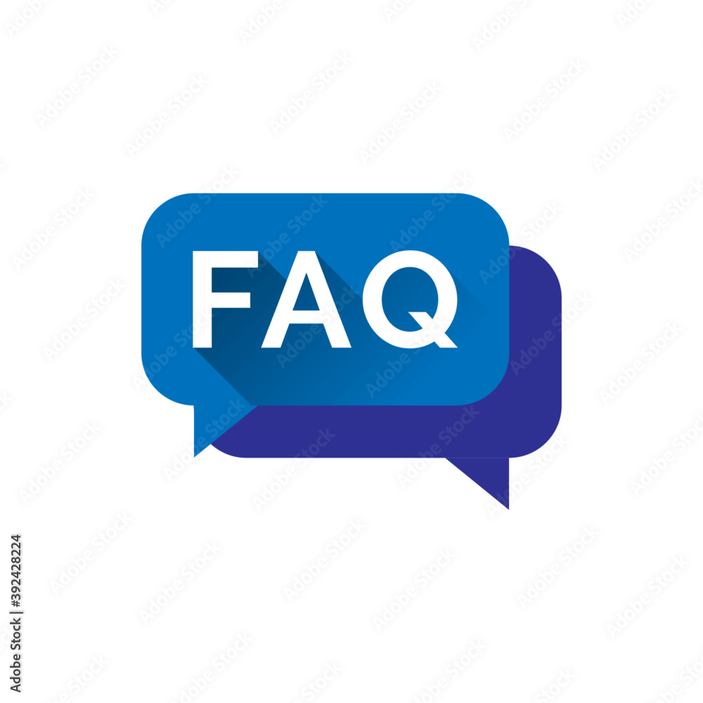 FAQ icon with bubble and long shadow in flat design vector eps10. simple and modern style sign ...