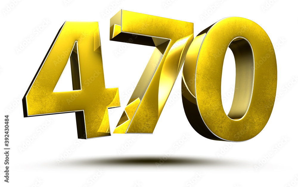 Gold numbers 470 isolated on white background illustration 3D rendering ...