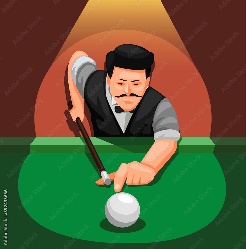 Billiard professional player. Man pose to shot white ball scene concept ...