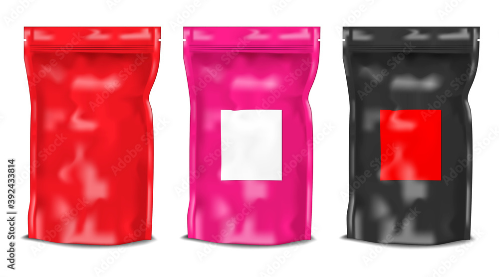 Vacuum stand up pouch with zip lock and blank label sticker. Gusseted ...