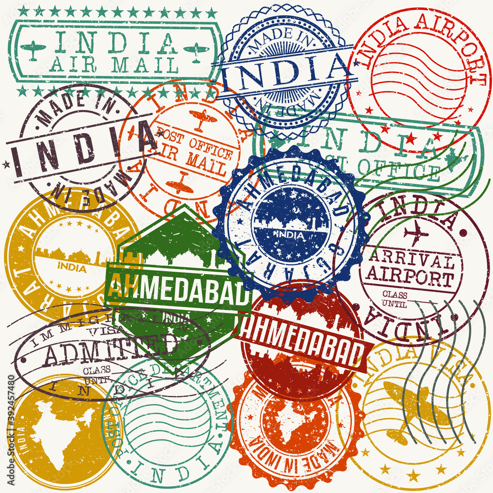 Ahmedabad India Set of Stamps. Travel Stamp. Made In Product. Design ...
