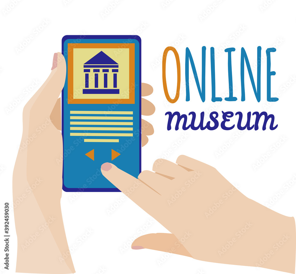 Hands holding a smartphone with a mobile guide to the art Museum for ...