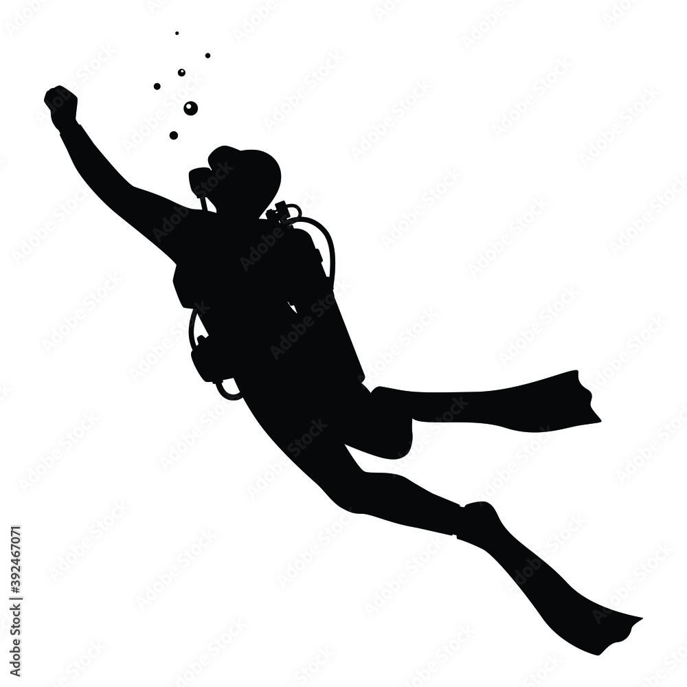Diver under water silhouette vector on white background Stock Vector ...