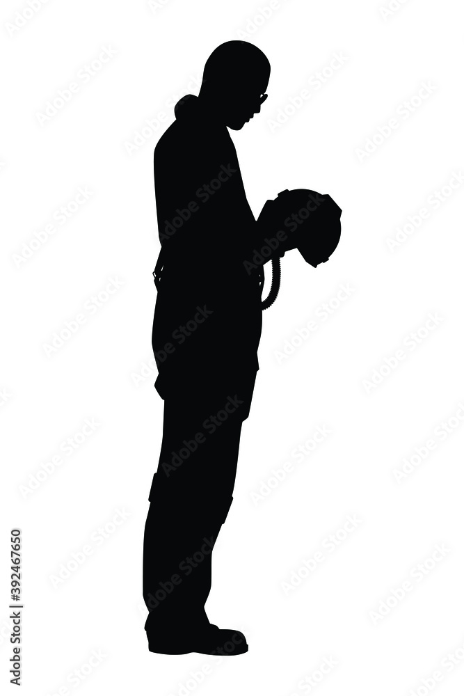 Fighter pilot silhouette vector on white background Stock Vector ...