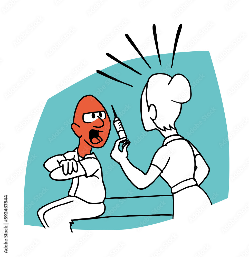 Nurse trying to give an injection, vaccine to an angry and complaining ...