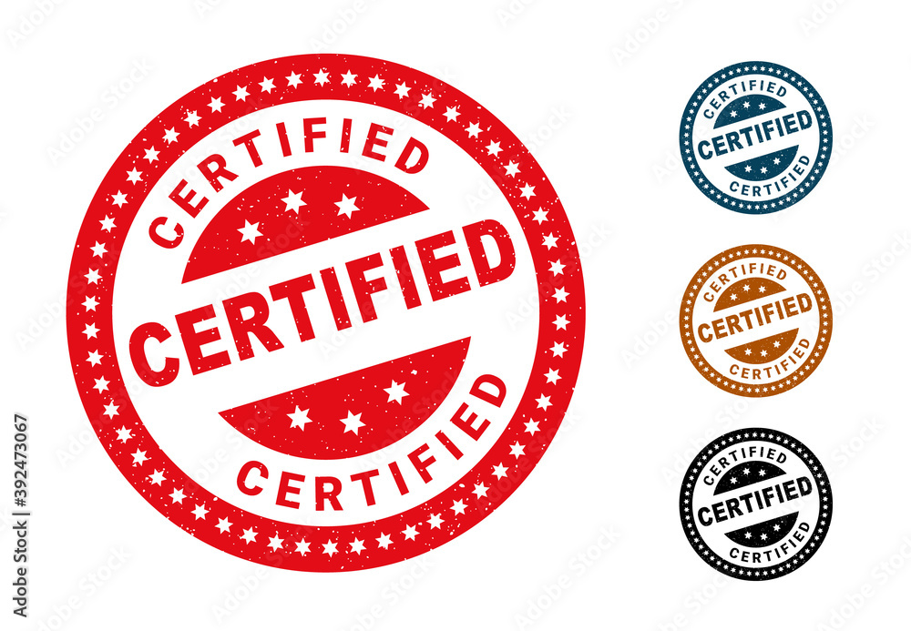 Certified stamp in rubber style, Certified red round sign, red rubber ...