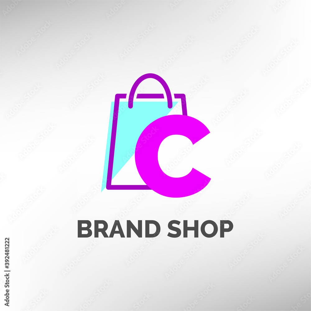 letter C paper bag logo template for online shop, commerce and e ...