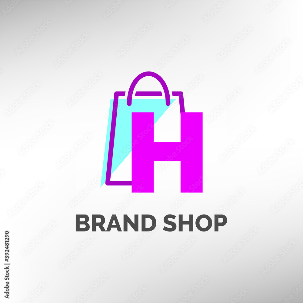 letter H paper bag logo template for online shop, commerce and e ...