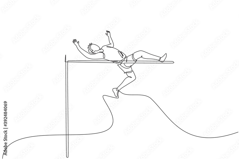 One single line drawing of young energetic man success to pass the bar ...