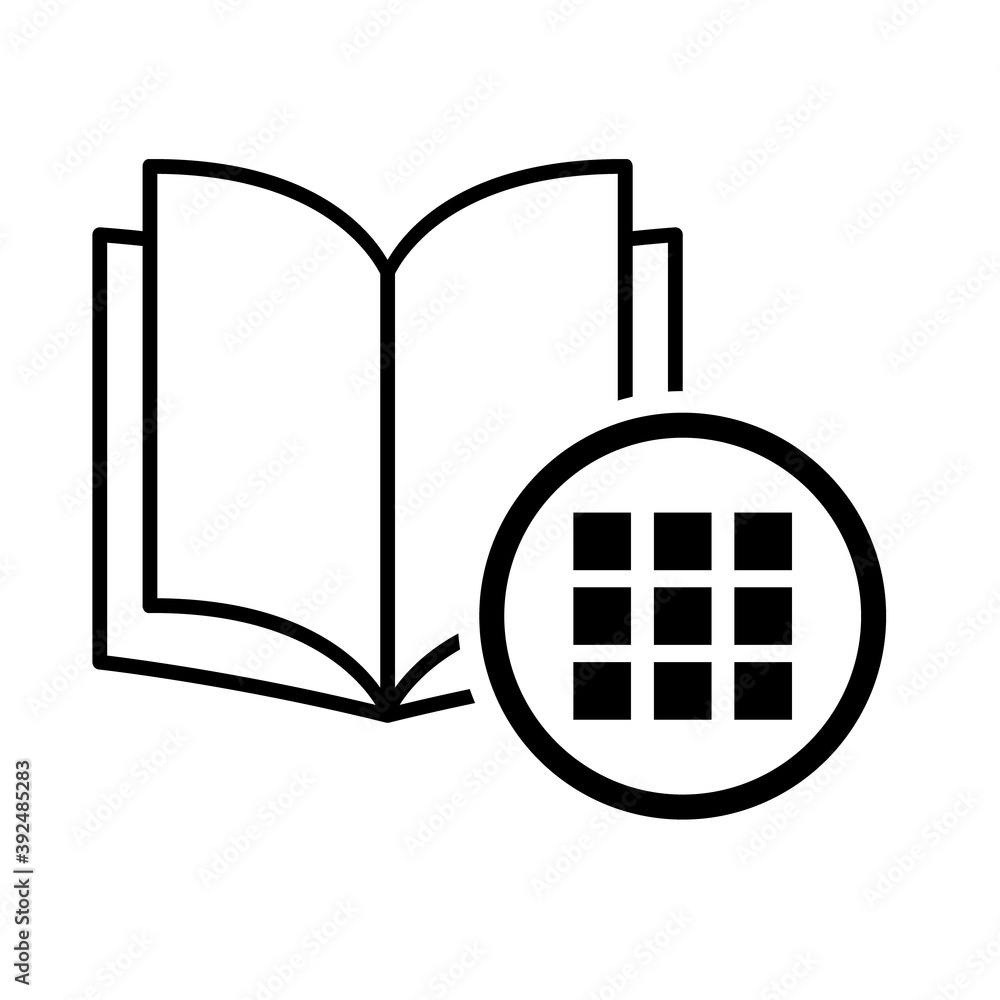 Book icon, menu open education textbook, library vector illustration ...