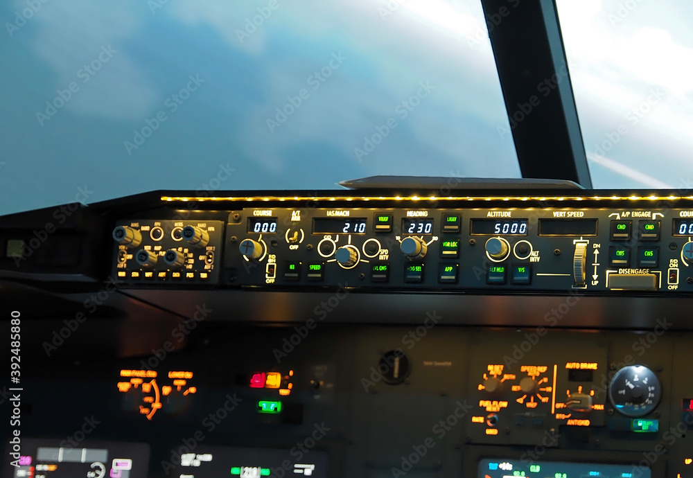 Cockpit of a Boeing 737 airplane Stock Photo | Adobe Stock