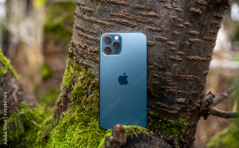 Paris, France - Nov 11, 2020: Rear view of the new iPhone 12 Pro Max 5G ...