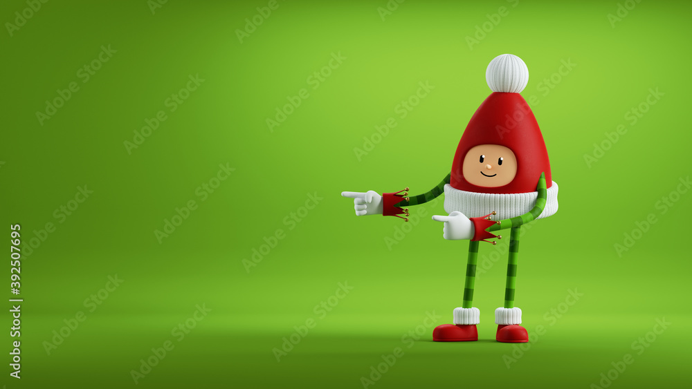 3d render, Christmas elf toy festive clip art isolated on green ...