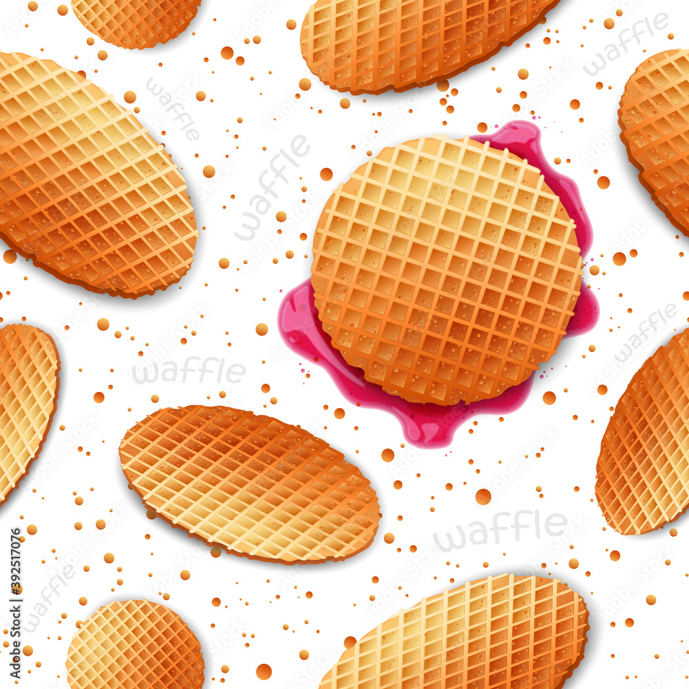 Pattern wallpaper with belgium round waffle with gold, orange colors ...