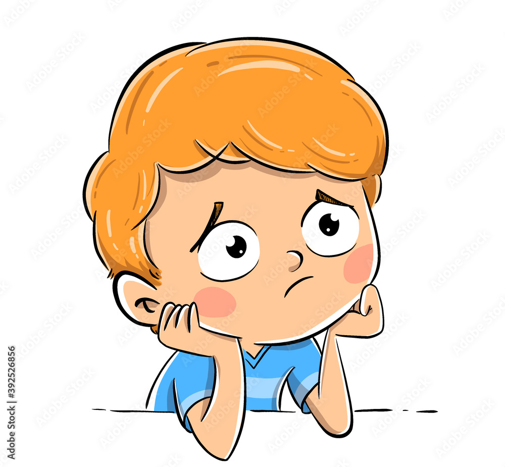 Niño preocupado pensando en algo ilustración de Stock | Adobe Stock