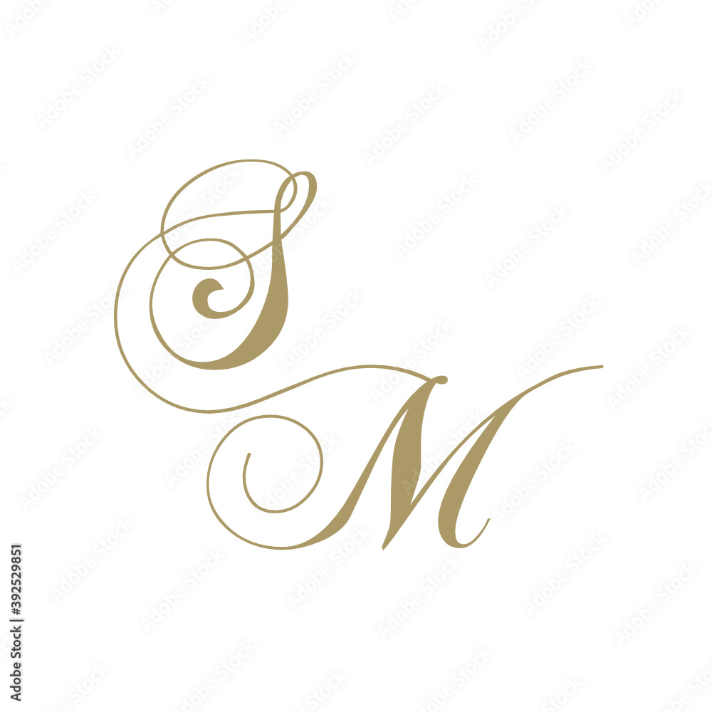 gold monogram script letters s and m Stock Vector | Adobe Stock