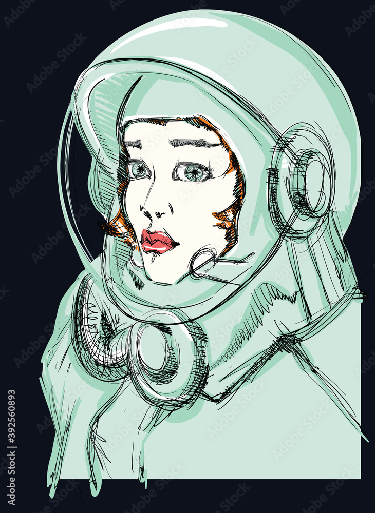 The Portrait of a Beautiful Astronaut Woman in a Spacesuit Helm ...