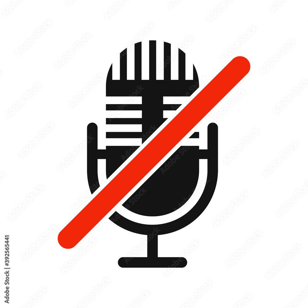 Microphone with red ban sign. No Microphone sign. Stock Vector | Adobe ...