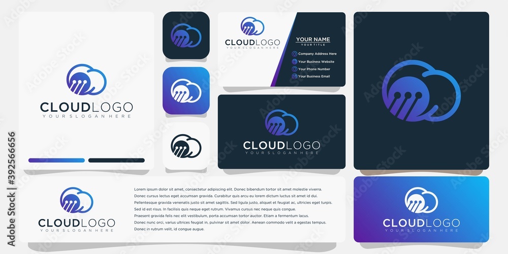 cloud logo with business card template vector design Stock Vector ...