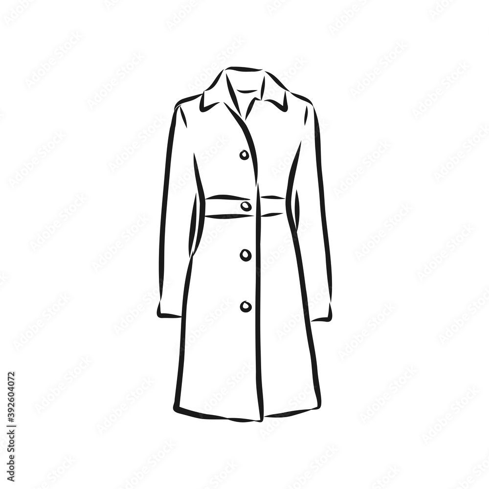 Women's coat, Fashion flat sketch. Technical drawing women's coat ...