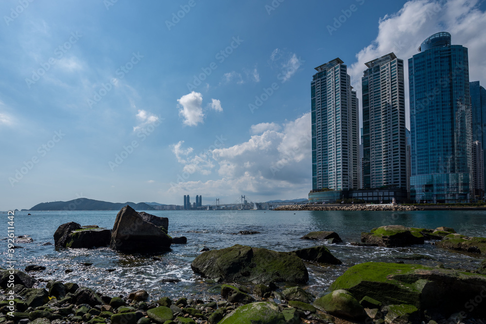 South korea of Sea landscapse. Waterfront Marine Gwangalli Beach and ...