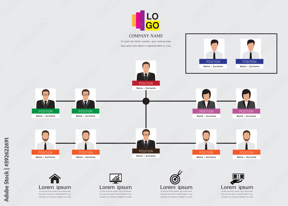Organization Chart Infographics with People Icon and Abstract Line ...