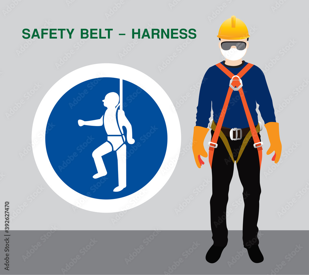 safety harness equipment and lanyard for work at heights Stock Vector ...
