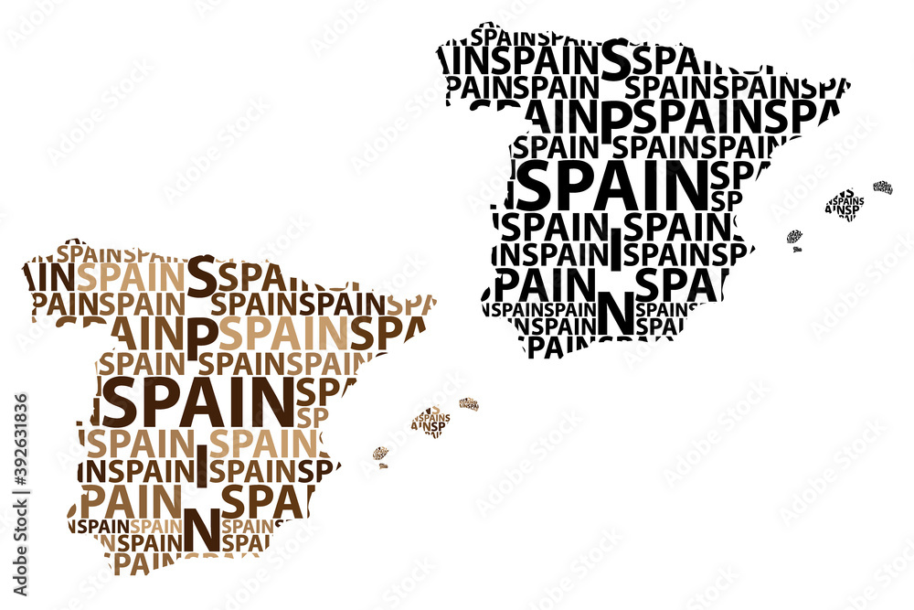 Sketch Spain letter text map, Kingdom of Spain - in the shape of the ...