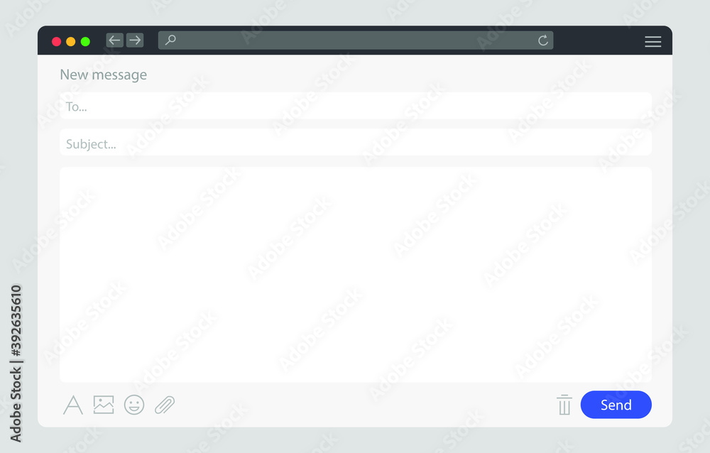Email blank template internet. Interface for mail message. Vector ...