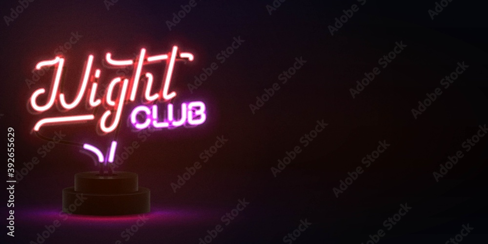 Vector realistic isolated neon sign of Night Club typography logo with ...