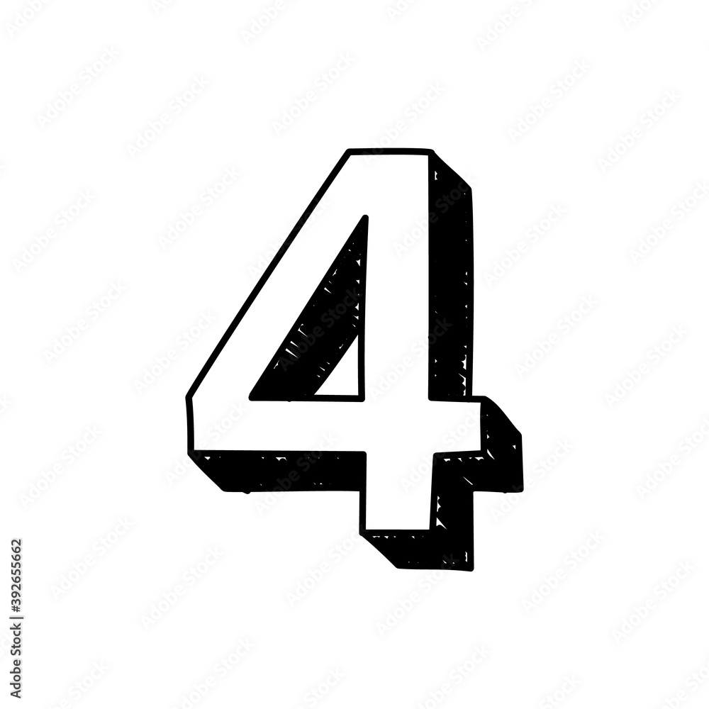 Number 4 hand-drawn font alphabet. Vector illustration of Arabic ...