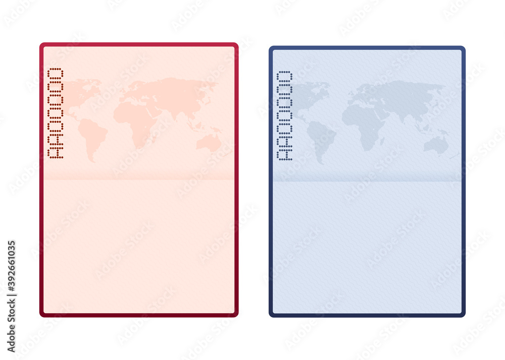 Blank open passport template. International passport with sample ...