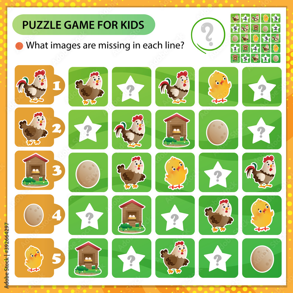 Sudoku puzzle. What images are missing in each line? Farm animals ...