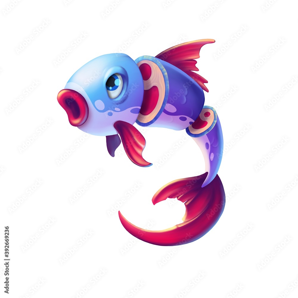 Beautiful sliced sea fish illustration. Cartoon sticker. 2D game art ...