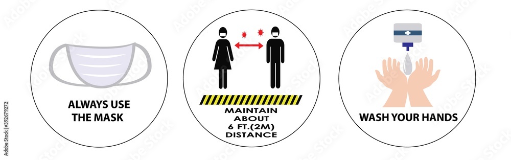 Vector warning attention wear a mask, wash your hands and keep your ...