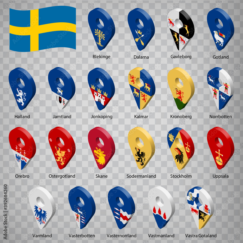 Twenty one flags the Counties of Sweden - alphabetical order with name ...