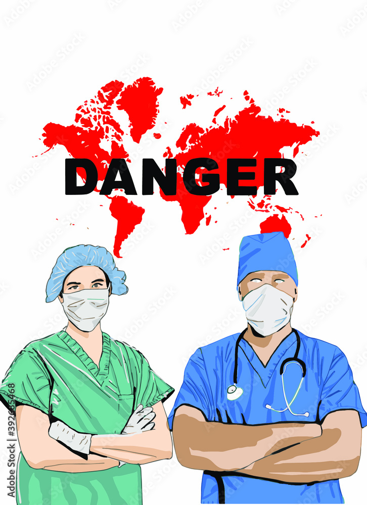 Vector illustration of two doctors. Pandemic medical concept with ...