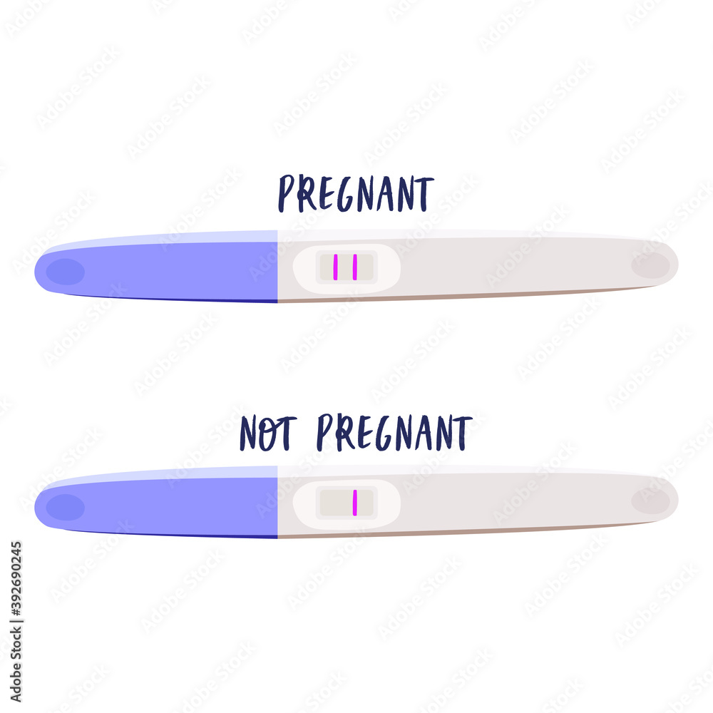 Flat vector cartoon illustration of pregnancy tests. Positive and ...