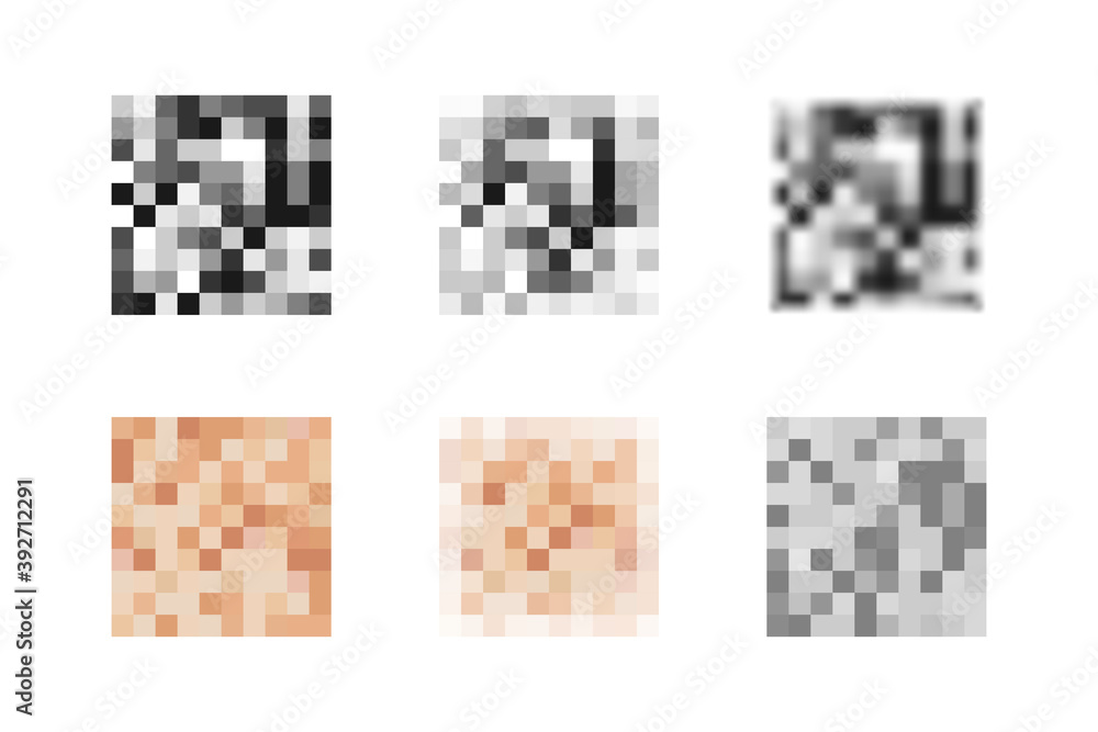 Collection of pixel censor blur effect textures. Skin color, gray ...