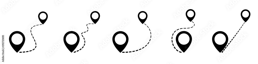 Set map distance measuring icon, pin map marker pointer sign, GPS ...