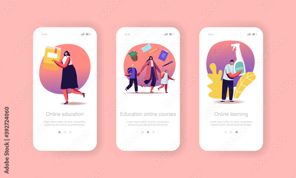 Back to School Coronavirus Pandemic Mobile App Page Onboard Screen ...