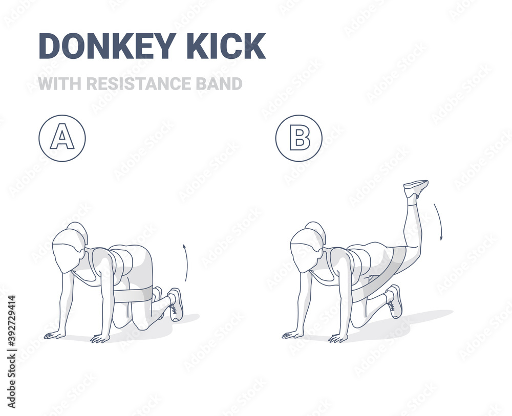 Donkey Kick Woman Home Workout Exercise Guidance Outline Concept ...