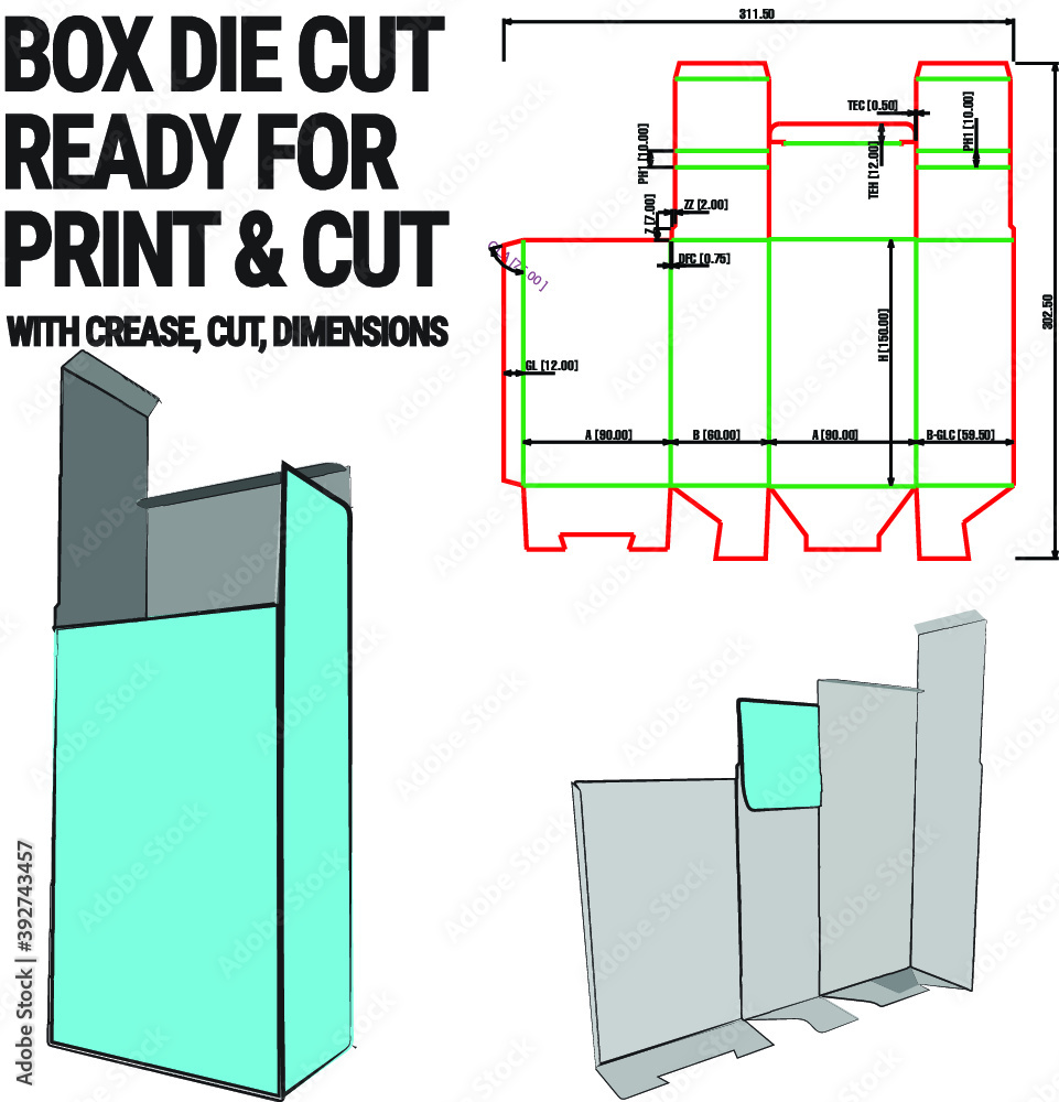 Vetor de Box Die Cut Cube Template with 3D Preview organised with cut ...