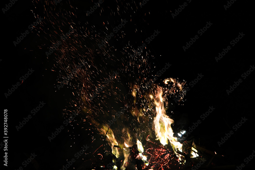 Long Fire flames on black background. fire burst texture for banner ...
