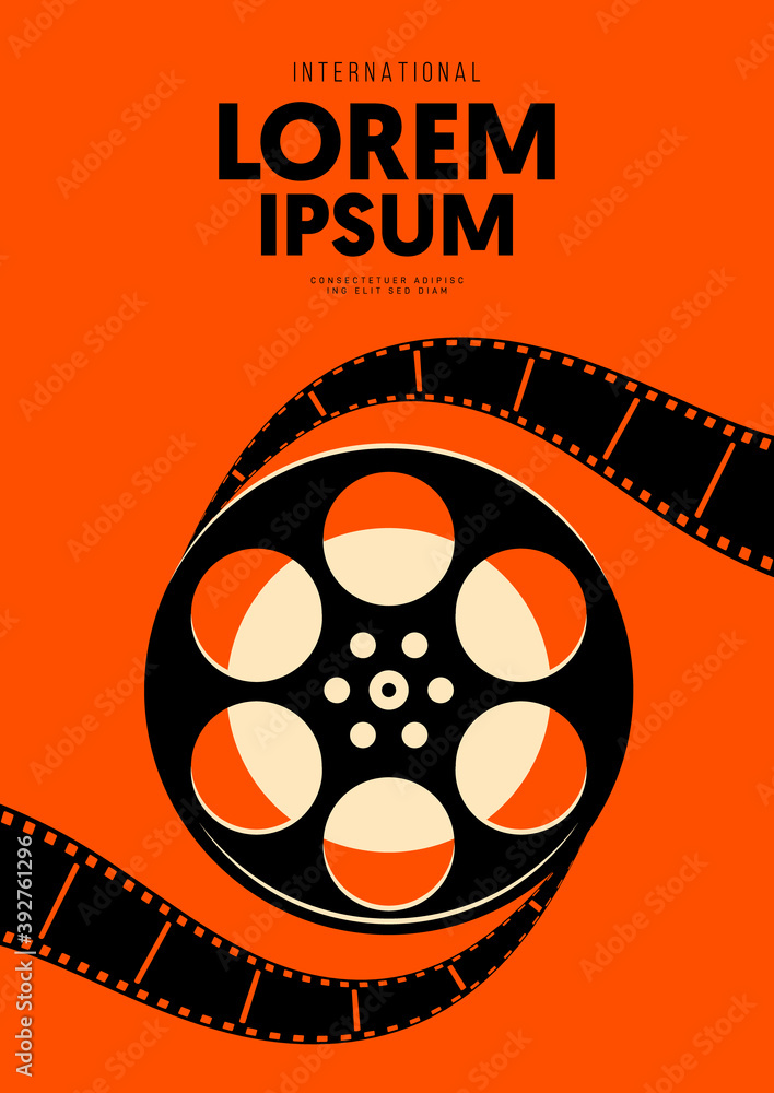 Movie and film poster design template background with vintage film reel ...