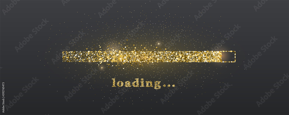 Loading progress bar. Golden glittering dust on black background ...