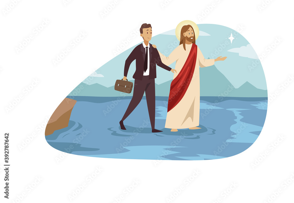 Support, christianity, business success concept. Jesus Christ religious ...