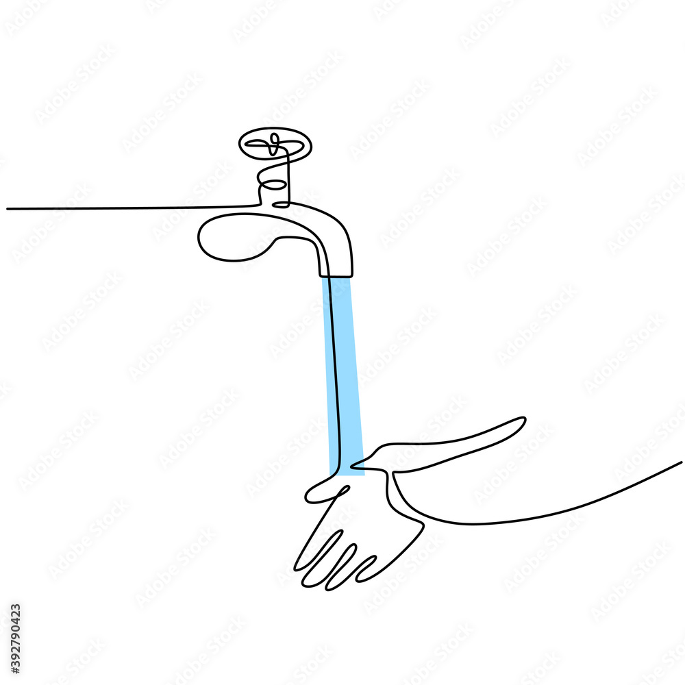 Continuous one line drawing of wash hands in the sink isolated on white ...